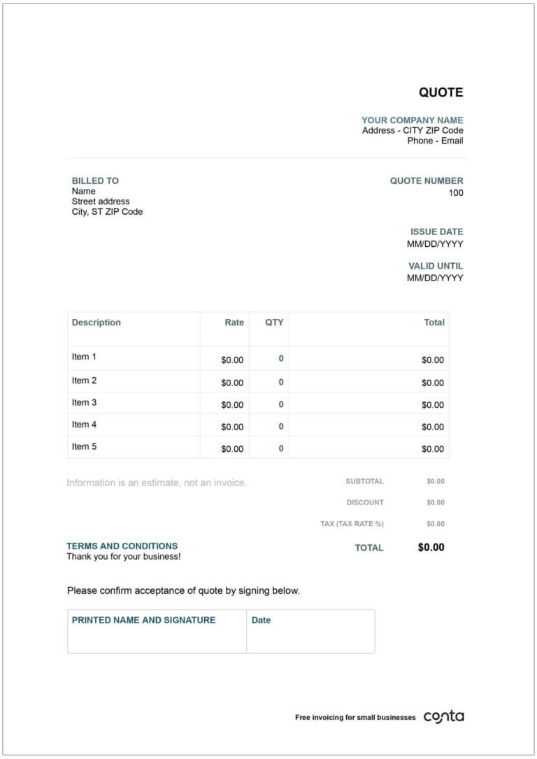 Quote template | Free for Word and Google Docs | South Africa