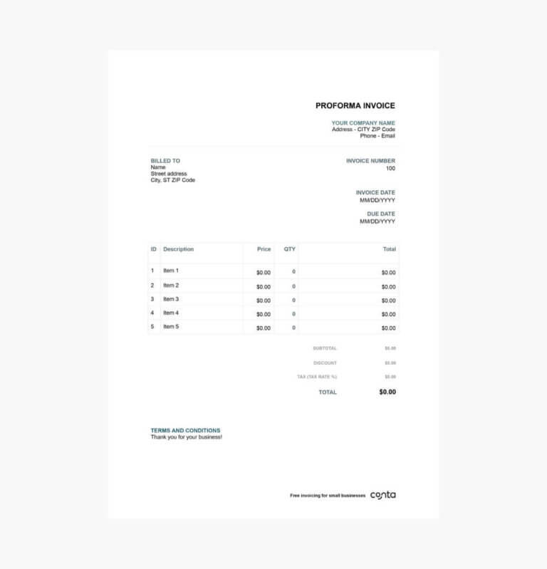 Proforma invoice template | Free download for Word | Philippines