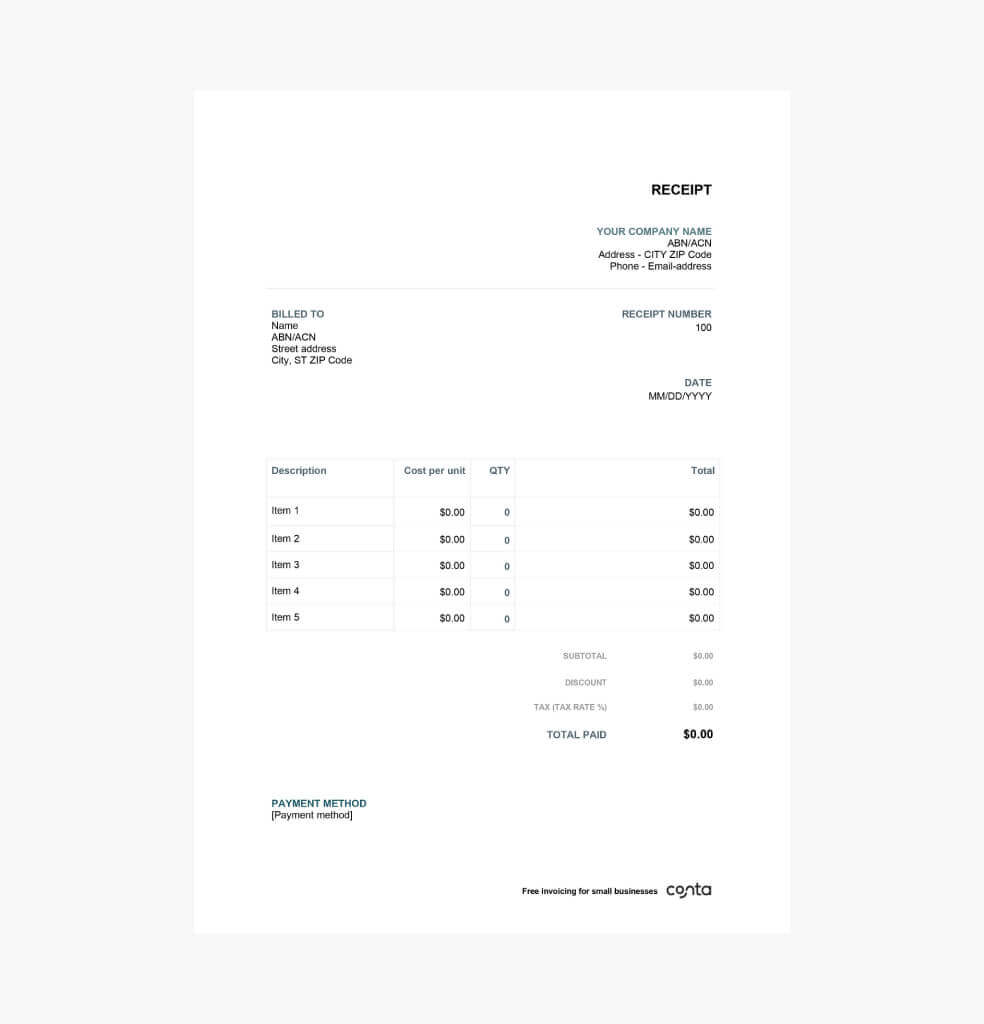 Free Receipt Template Bill Template For Word And Excel Australia