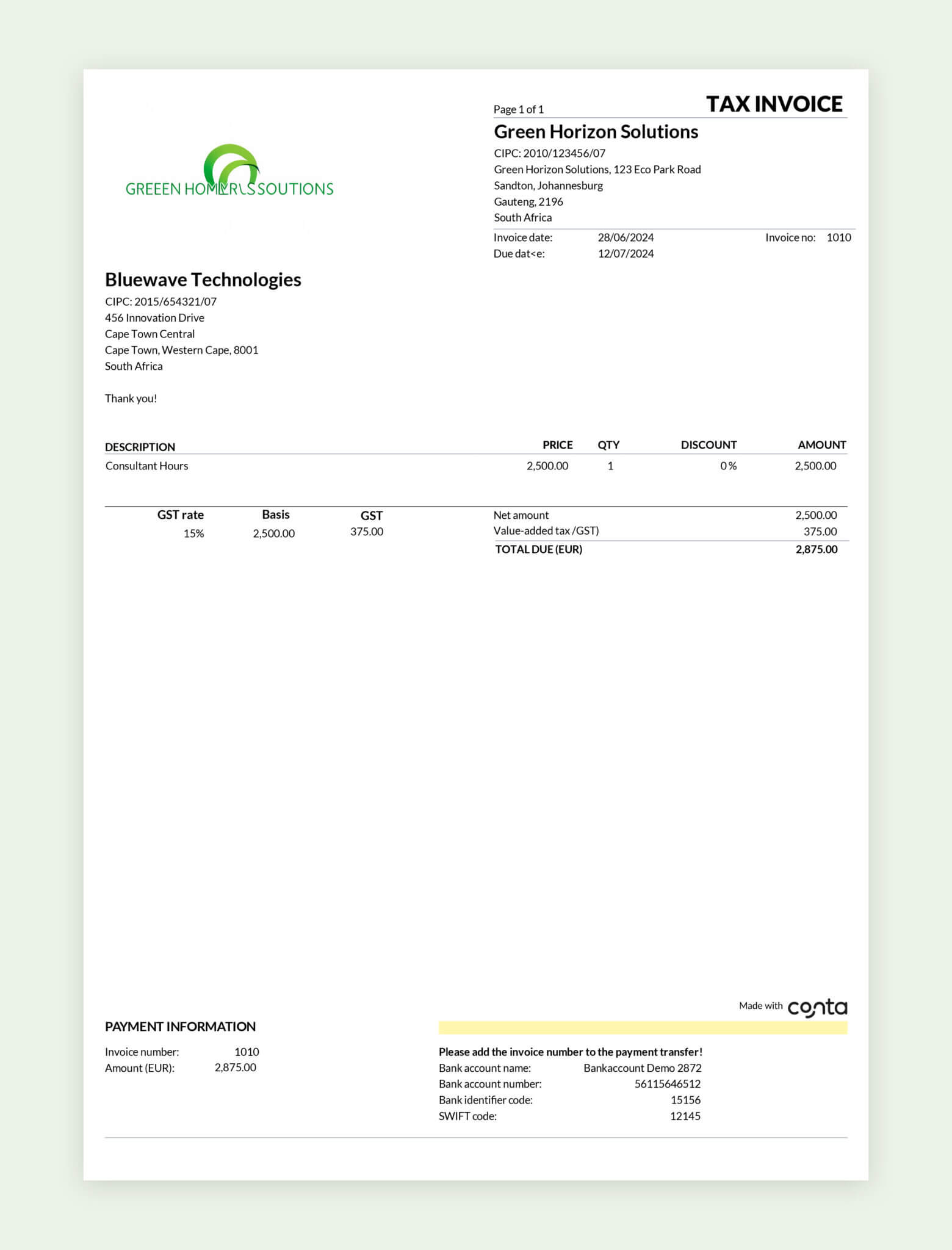 Invoice example — Conta - Conta