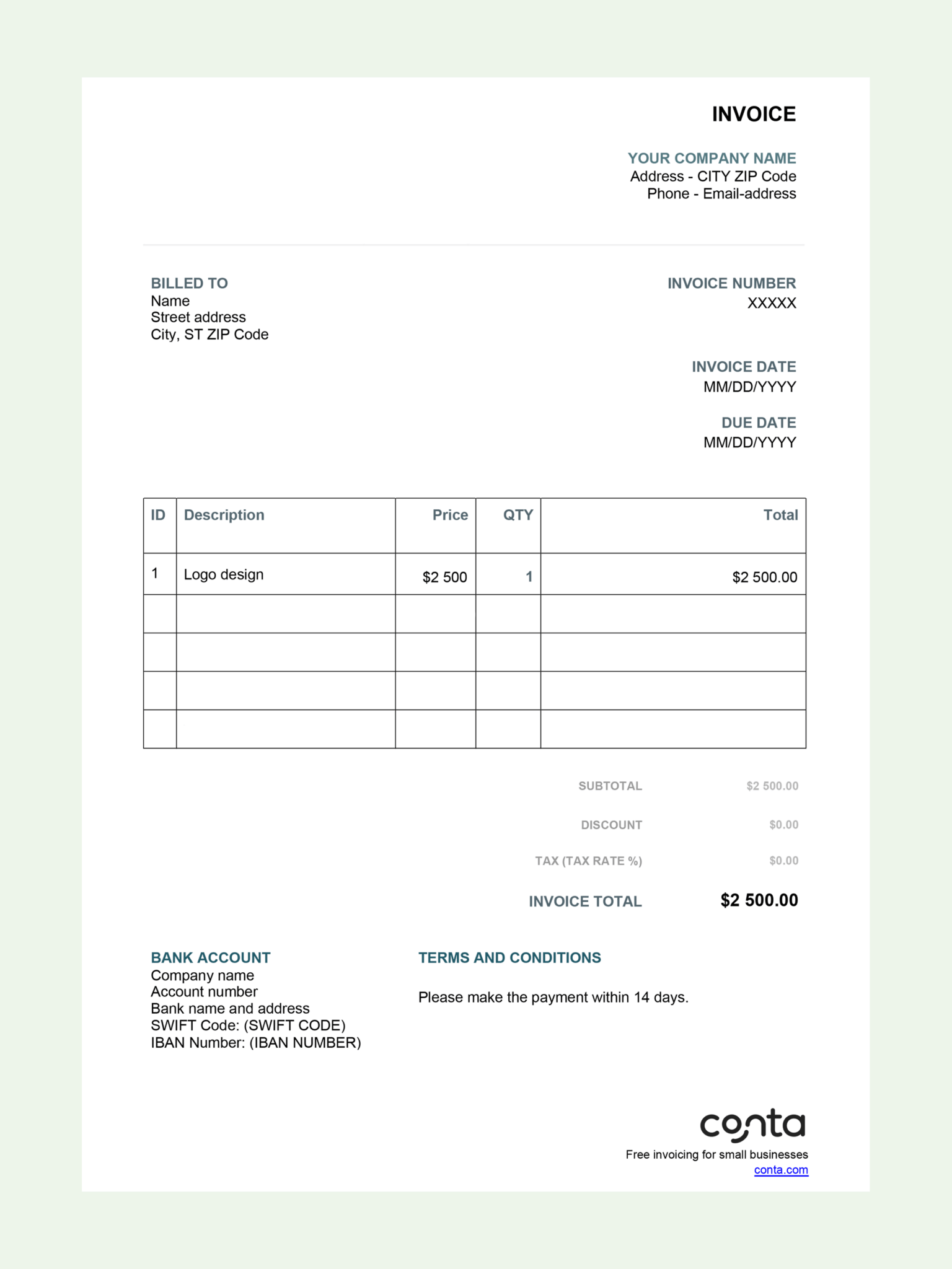 Invoice template for Word | Free blank bill for Word | South Africa