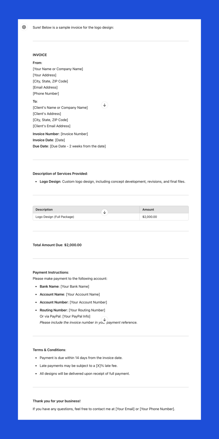How to make a ChatGPT invoice | India