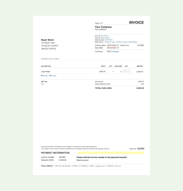 Free printable invoice template | Excel, Word, PDF | United States