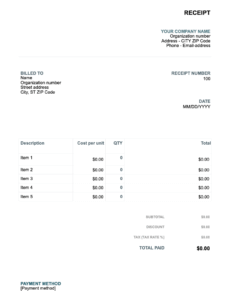 Free receipt template | Bill template for Word and Excel | Philippines