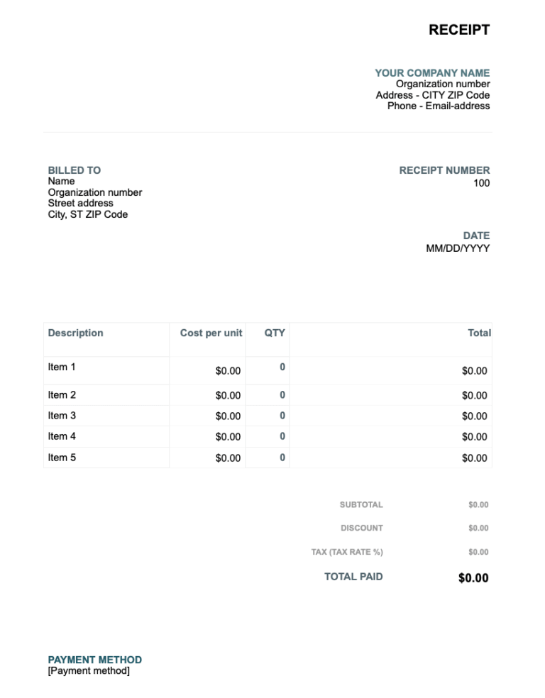 Free receipt template | Bill template for Word and Excel | Australia