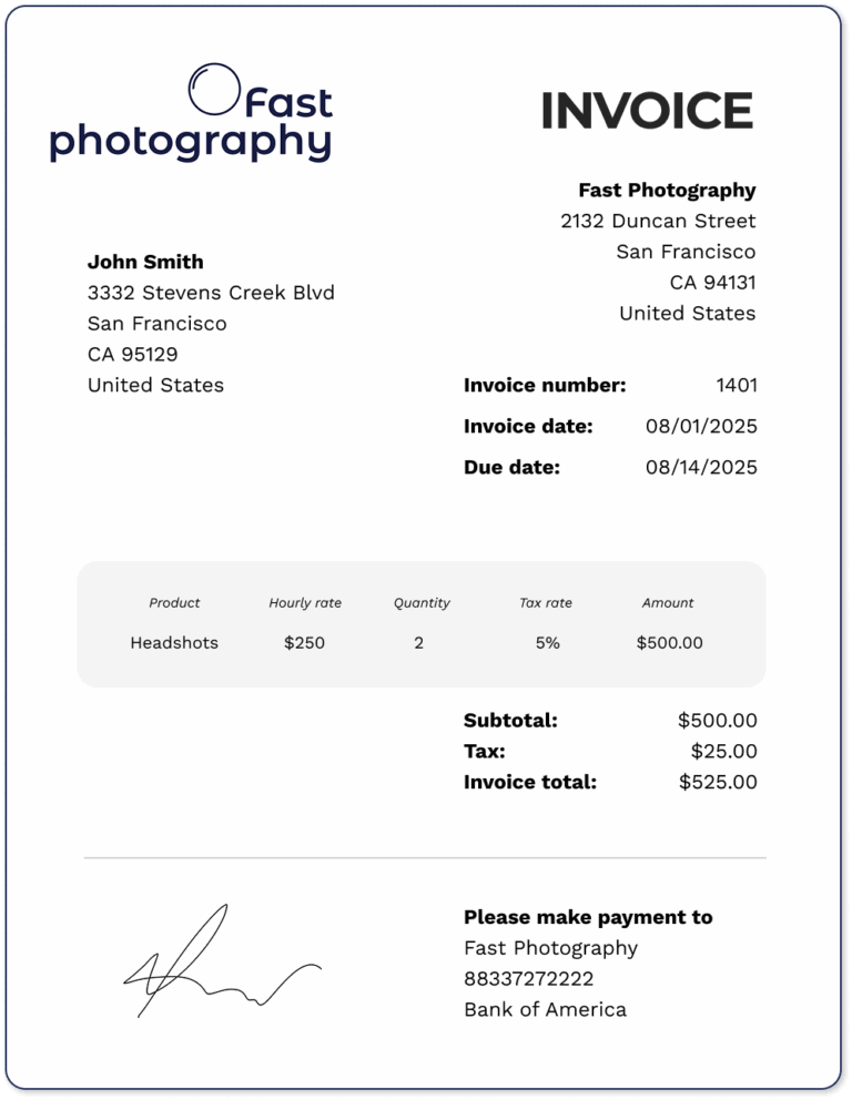 Freelancer invoice example | Australia