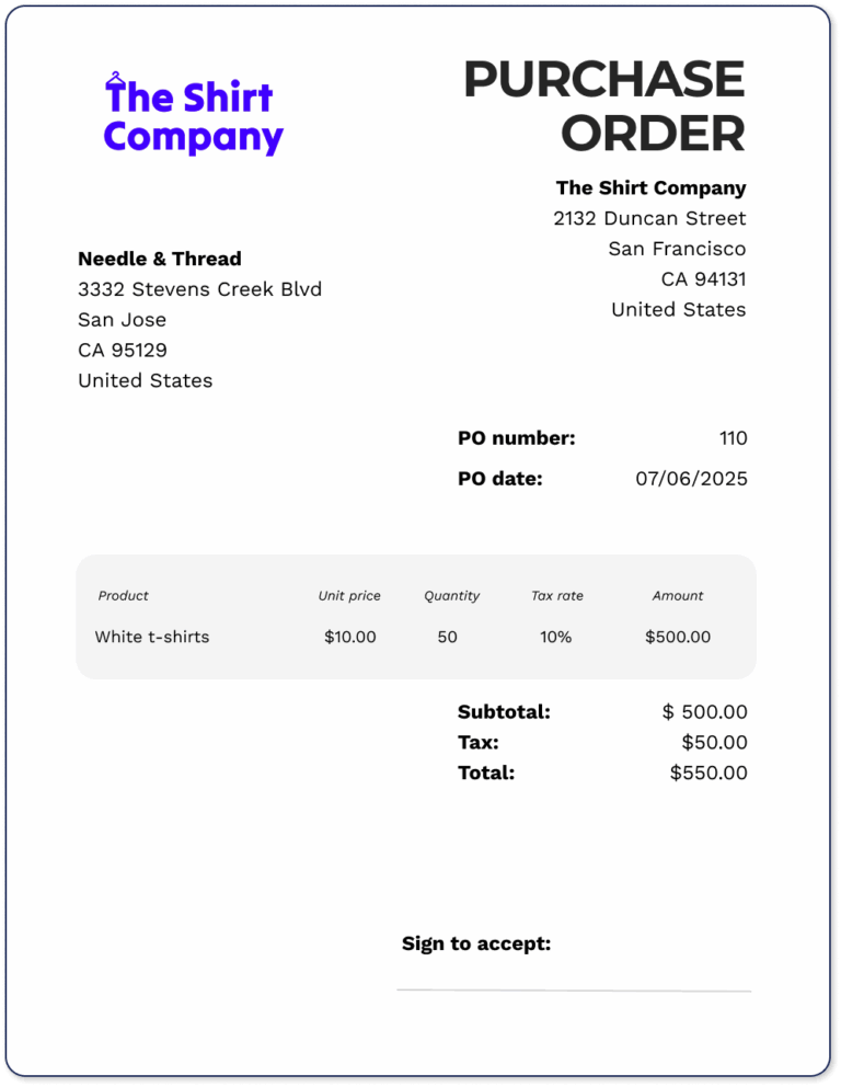 Purchase order template | Printable | Word and Excel | Conta